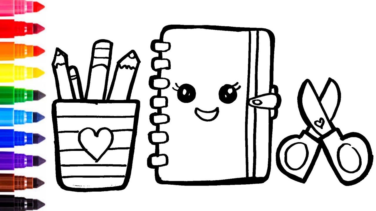 📚 ️ ️How to draw Notebook, Pencils and Scissors | drawing for kids ...