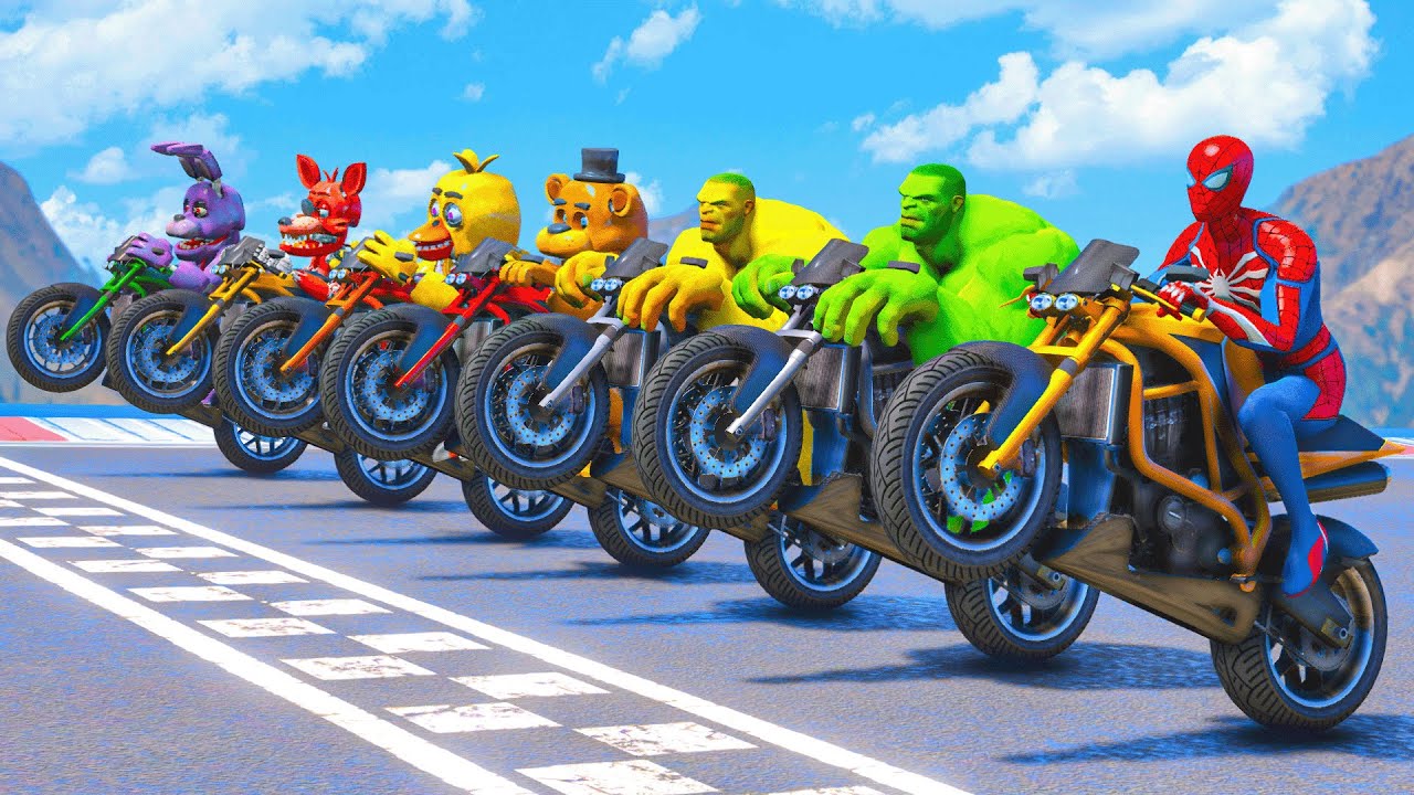SPIDERMAN and HULK RACE FNAF in CRAZY Motorcycle Event! #1047 - YouTube