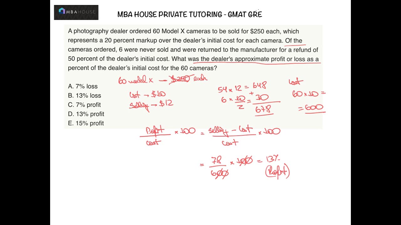 GMAT [PERCENTS PROFIT LOST] - how to solve hard gmat questions - YouTube