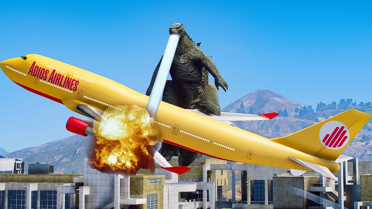 GTA 5 - Godzilla Attack the plane | Godzilla monsters | Games like gta ...