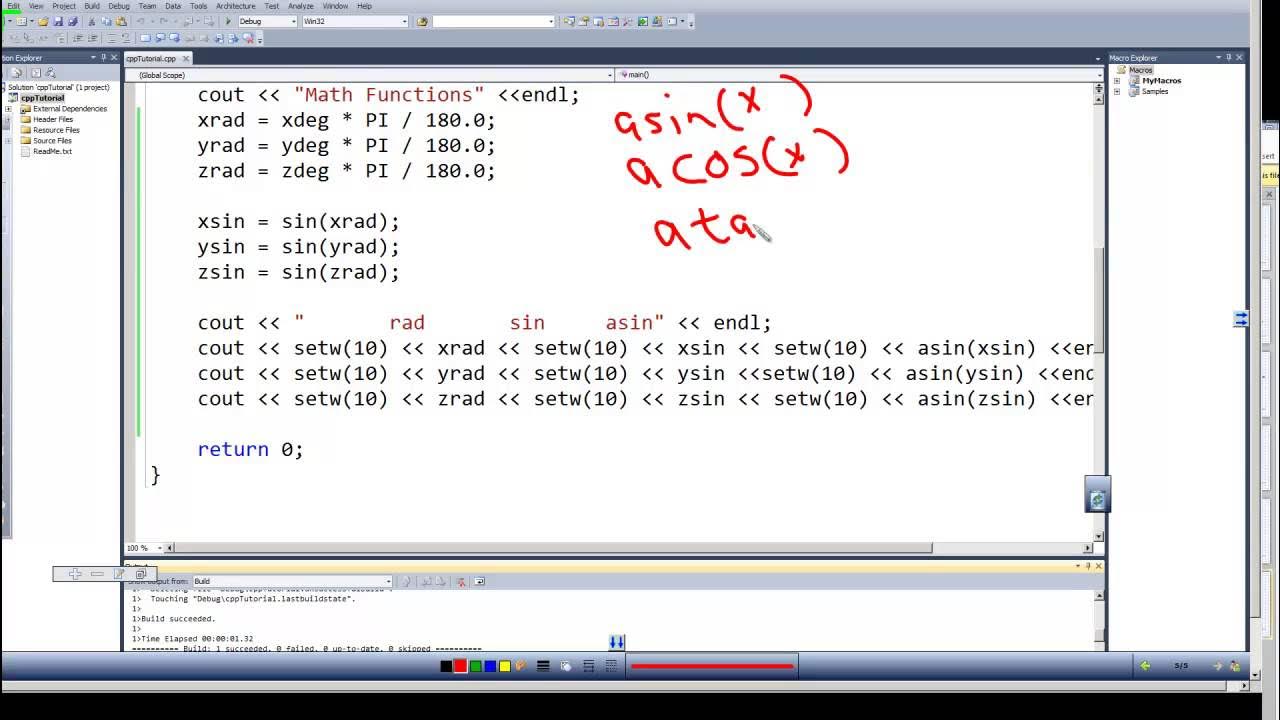 Programming in C & C++ Episode 0040 - Math Functions - arc sin, arc cos, and arc tan - YouTube