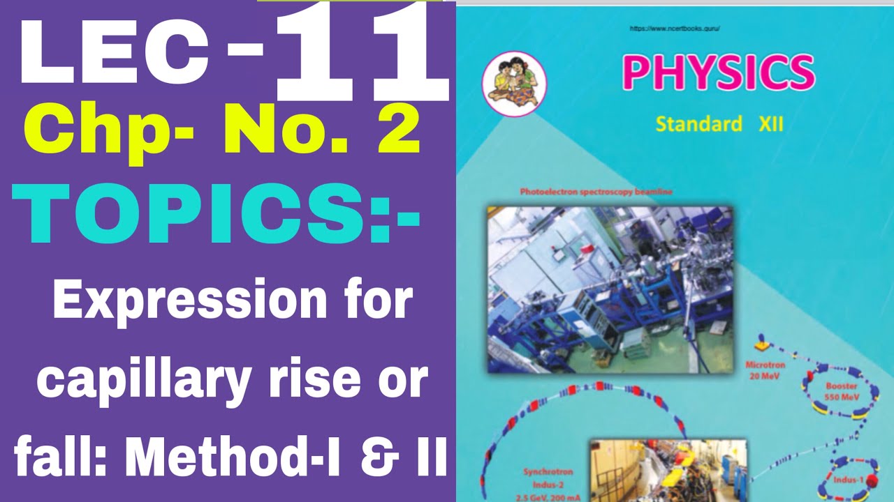 12th Phy chp-2 Capillary Action, Expression for capillary rise or fall ...