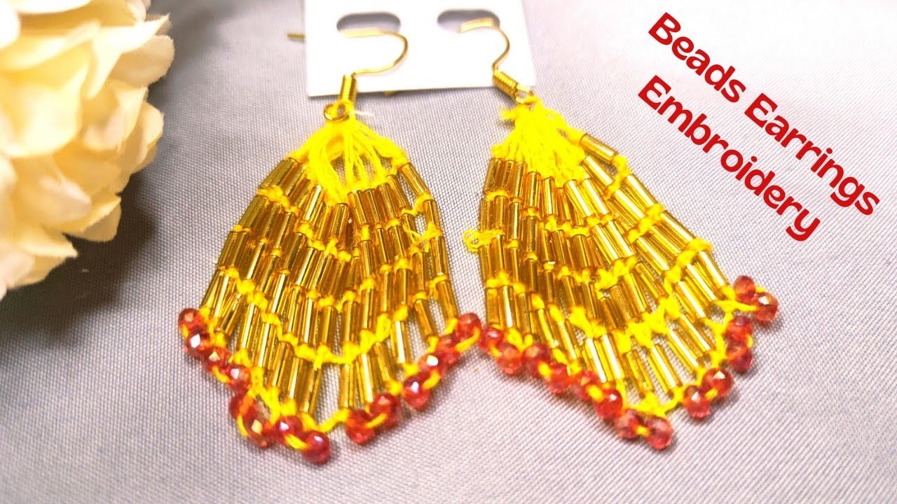How to make Beads Earrings Tutorial with Embroidery Thread || Handmade ...
