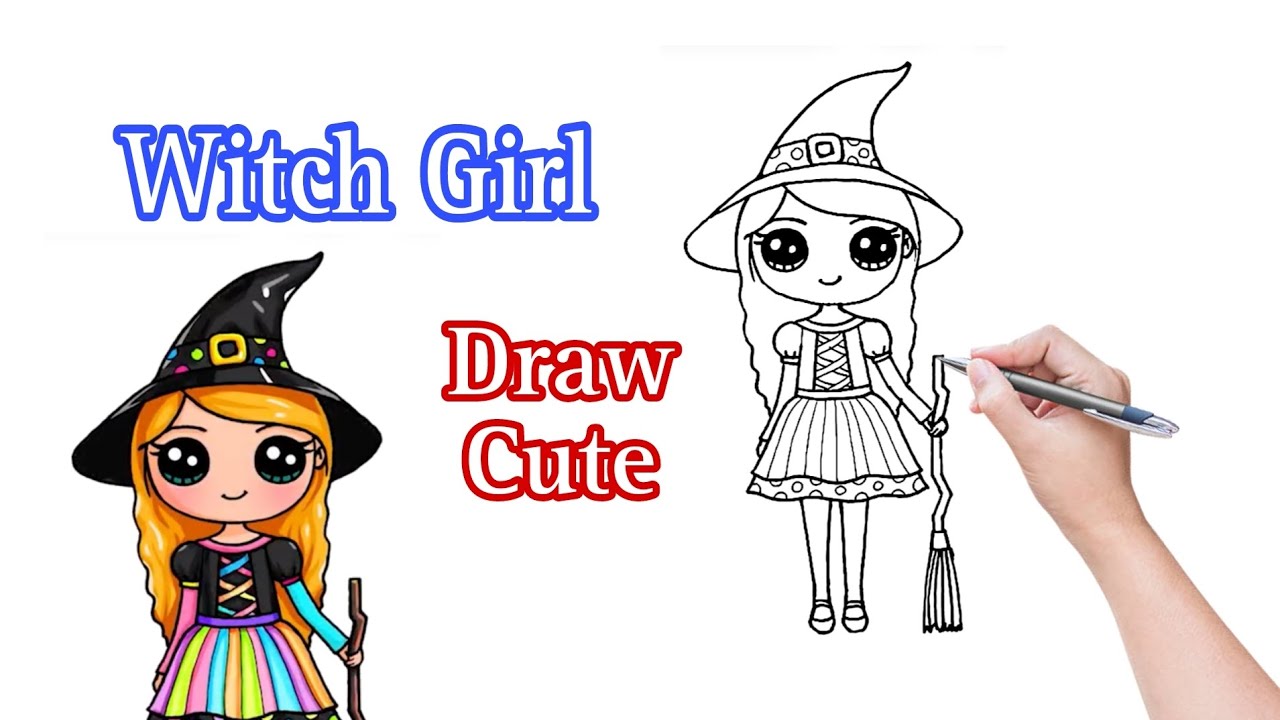 How To Draw A Cute WITCH GIRL Clipart,To Draw step by step, DL cute ...