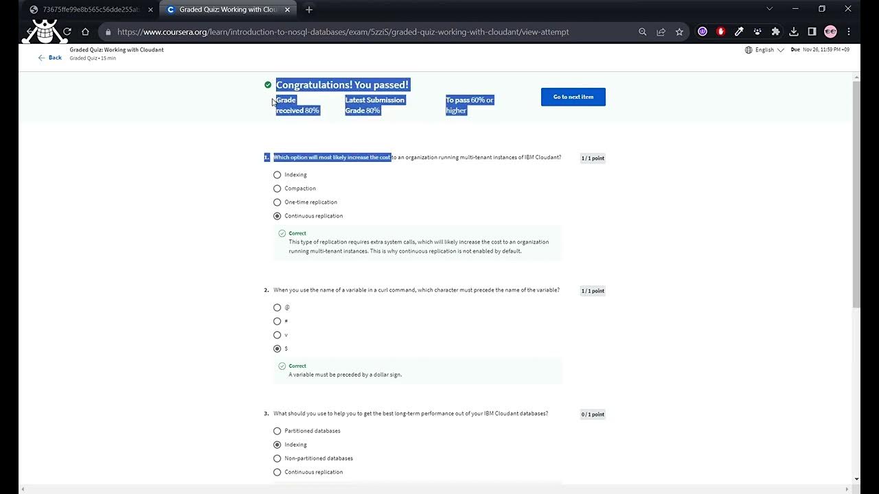 Week 4 | Graded Quiz - Working with Cloudant | Introduction to NoSQL Database | Coursera - YouTube