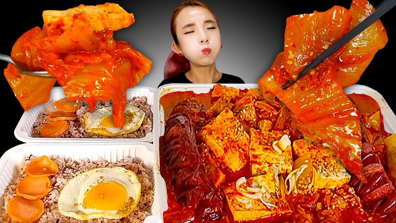 [Mukbang] Korean kimchi steamed 돼지고기 김치찜&계란후라이 분홍소세지 도시락먹방😋Kimchi hấp ...