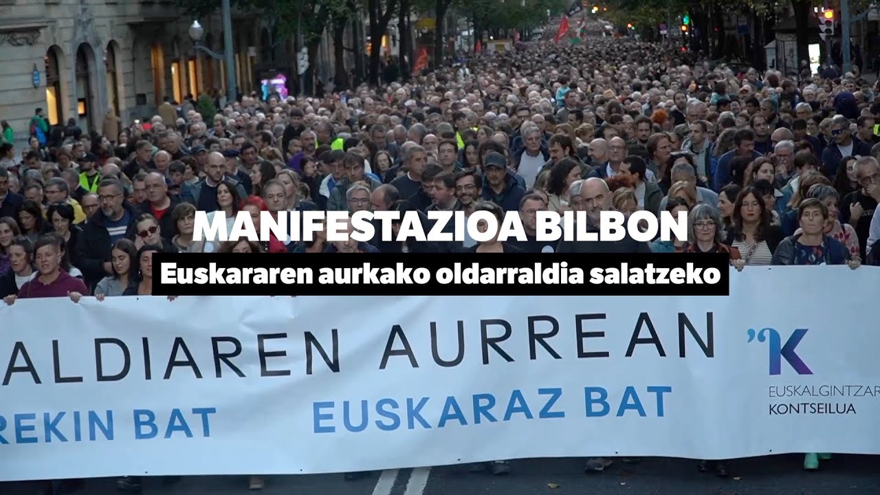 Manifestazioa Bilbon euskararen aurkako oldarraldia salatzeko - YouTube