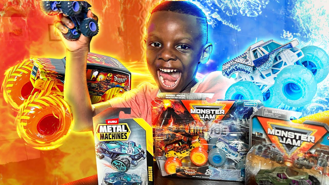 FIRE and ICE Monster Jam FREESTYLE, Fire Son Uva Digger and Ice Earth ...