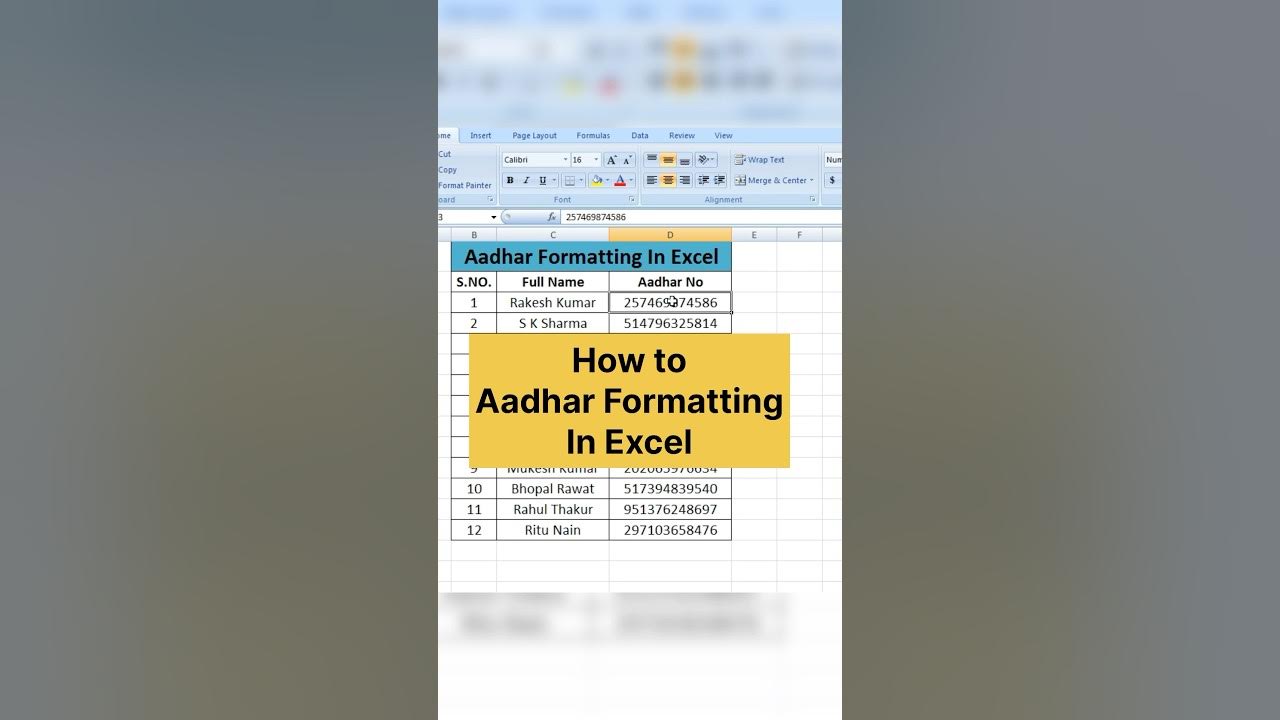 How To Format Aadhar Numbers In Excel - YouTube