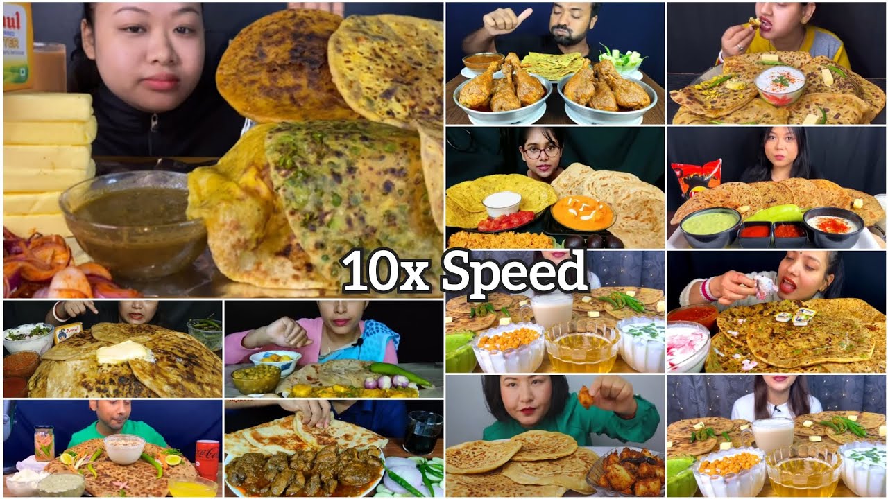ASMR Eating Aloo Paratha, Pyaaz Paratha, Paneer Paratha & Gobi Paratha ...