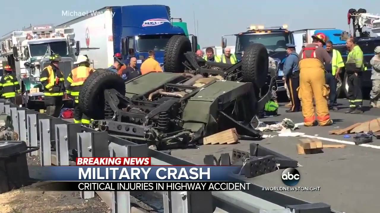 Military Humvee flips over on New Jersey turnpike - YouTube