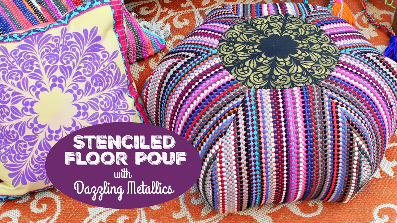DIY Stenciled Boho Rag Rug Floor Pouf | DecoArt® - YouTube