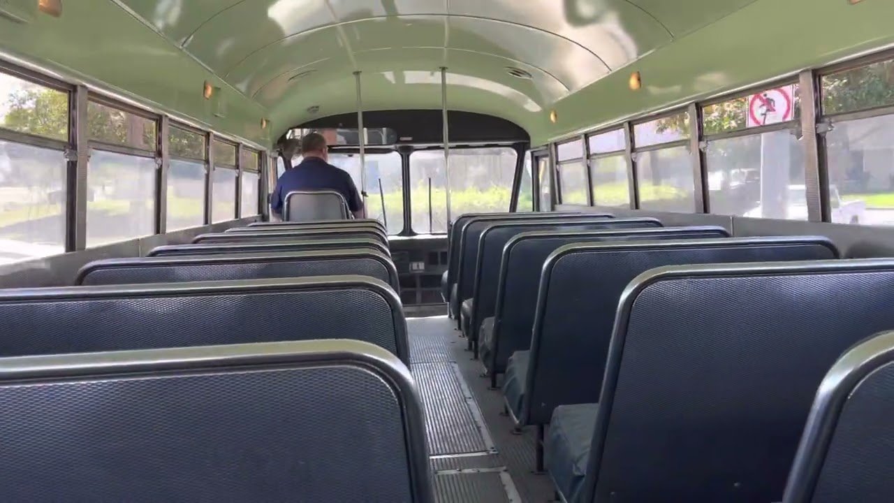 Driving a 55 year old Crown Dual Rear Axle School Bus in Showroom ...