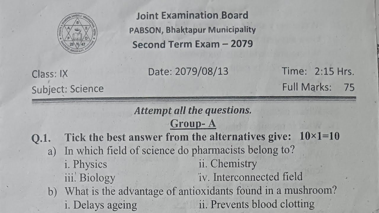 Latest Science PABSON Question Class 9 From 2nd Term Exam YouTube latest-science-pabson-question-class-9-from-2nd-term-exam-youtube