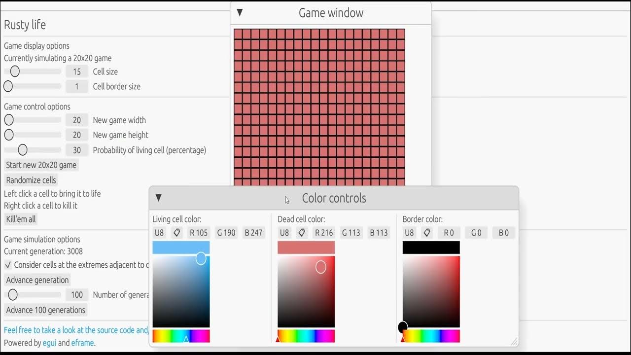 Rusty life - Custom Conway's Game of Life in Rust + WebAssembly + egui - YouTube