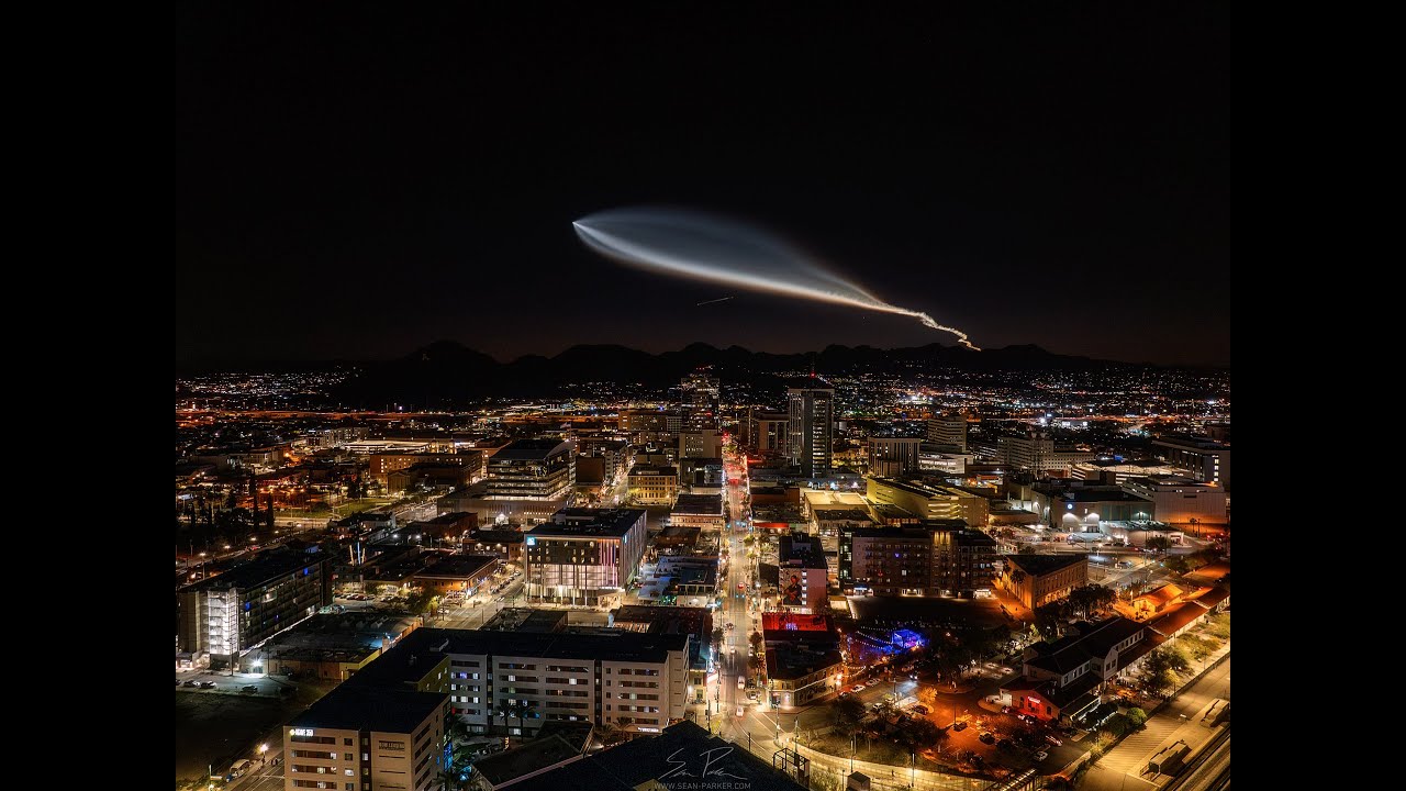 4K - SpaceX Falcon 9 Rocket Launch seen by Drone in Downtown Tucson ...