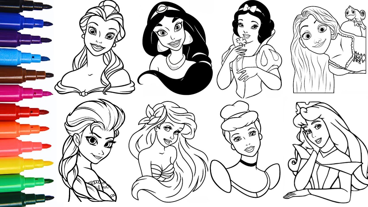 Disney Princess Coloring Pages | Ariel, Jasmine, Belle, Elsa, Cindrella ...