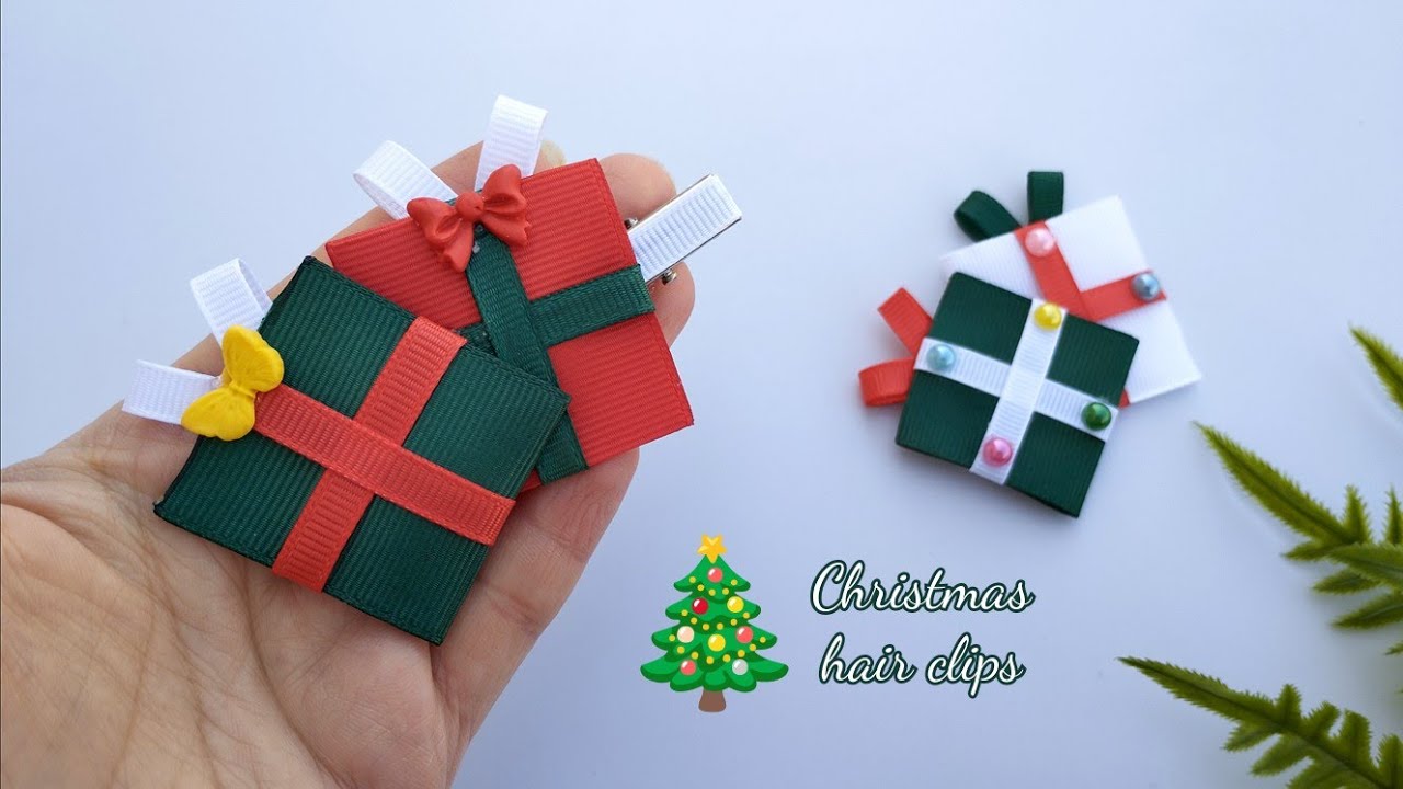 Cut gift 🎁 | Diy Christmas hair clips out of grosgrain ribbon - YouTube