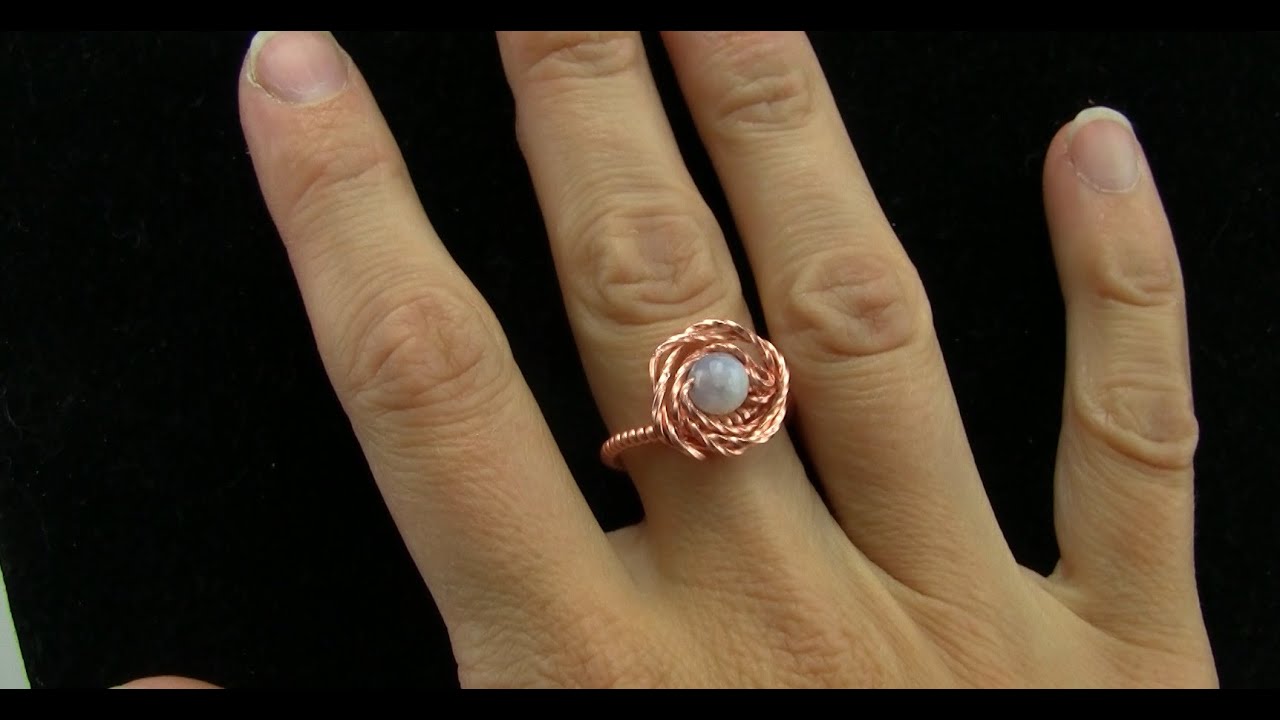 Beginner Flower Ring With Gemstone Bead Wire Wrap Tutorial - YouTube