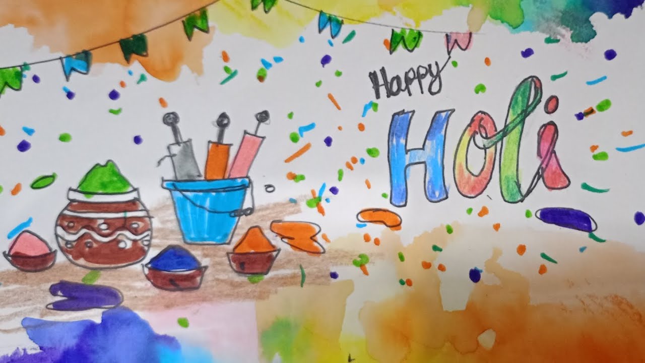 Happy Holi 🎇 let's learn how to do Holi theme art || with easy ...
