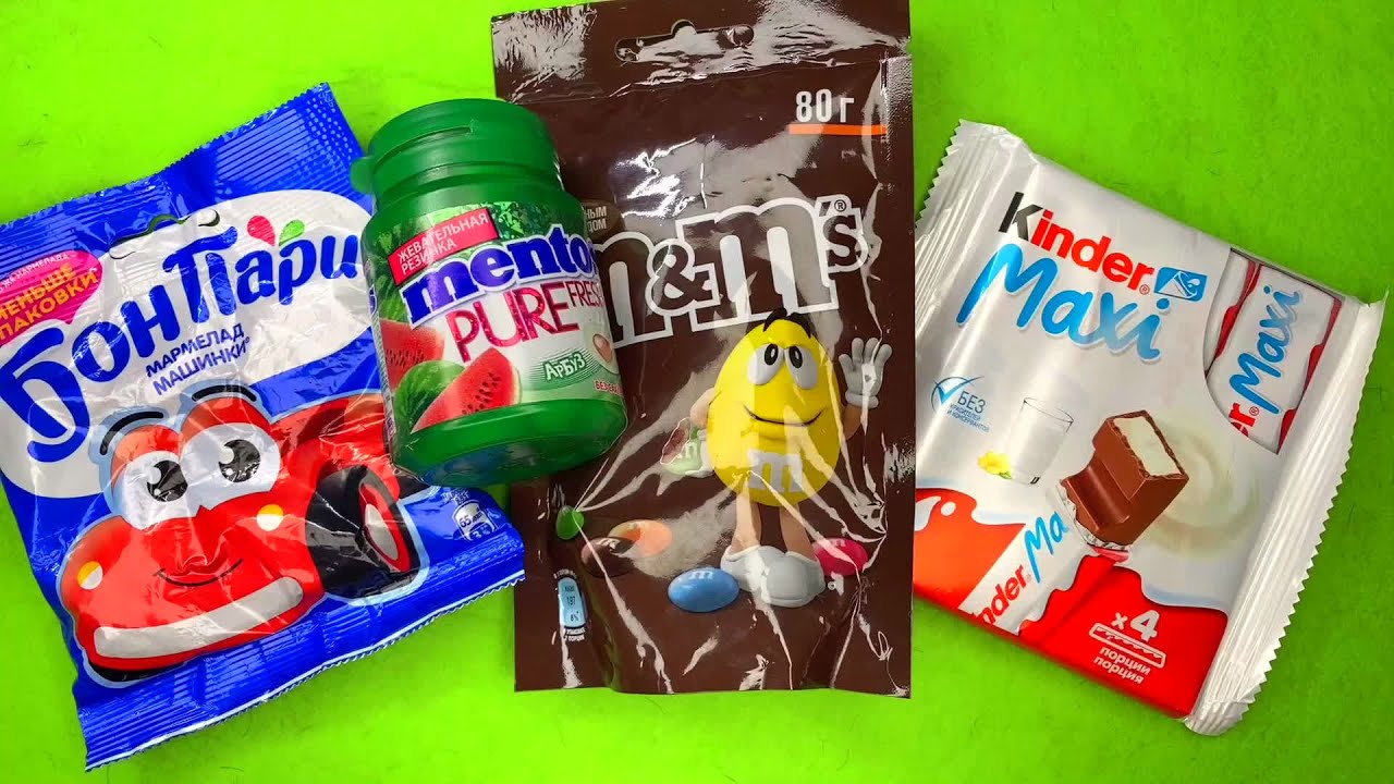 A Lot of Yummy Sweet Candies ASMR - Mentos, M&M's, Kinder Maxi ...