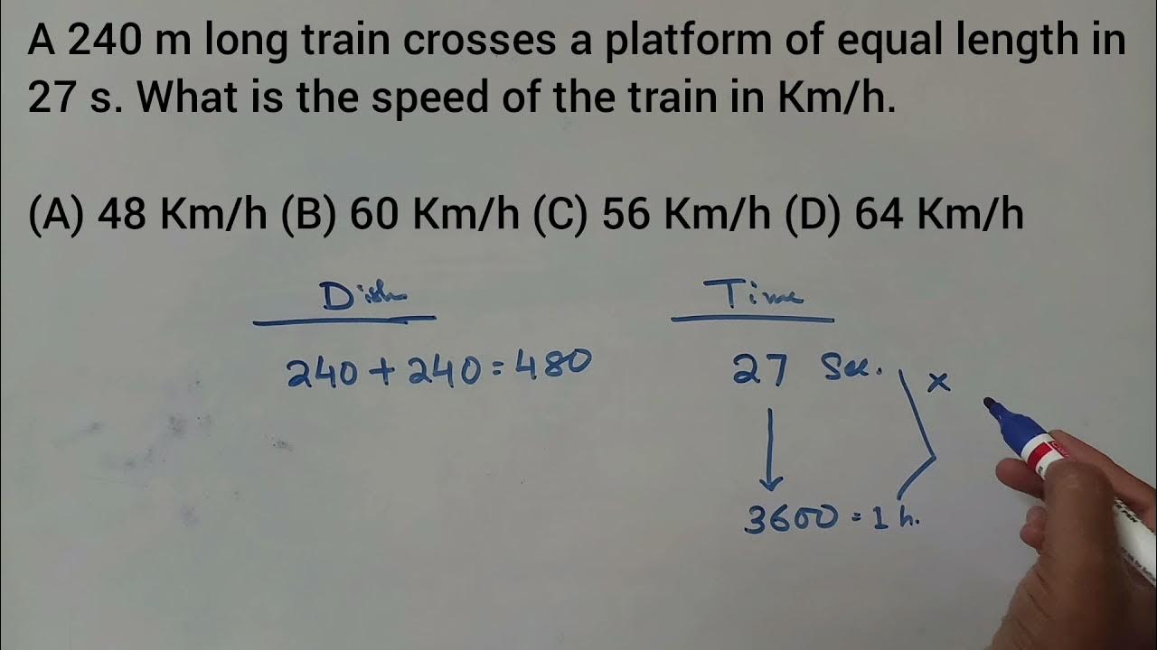 A 240 m long train crosses a platform of equal length in 27 s.What is the speed of the train in ...