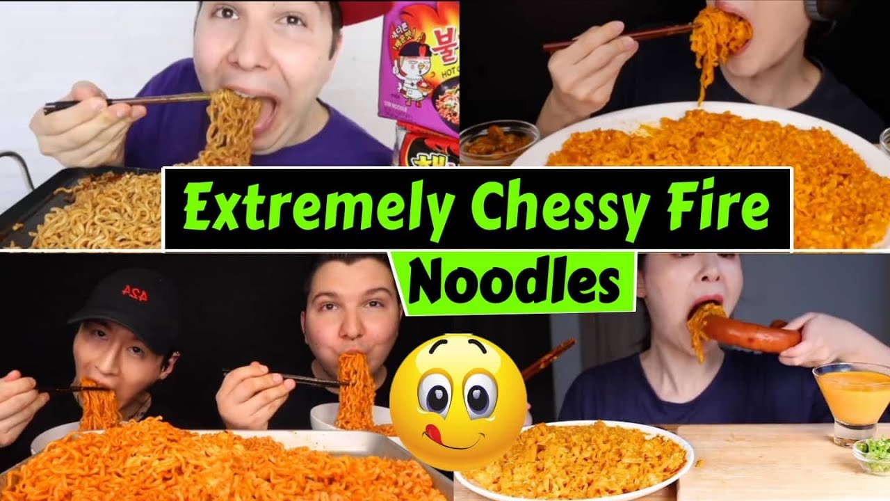Mukbangers Trying Spicy Cheesy Fire Noodles Challange ASMR MUKBANG ...