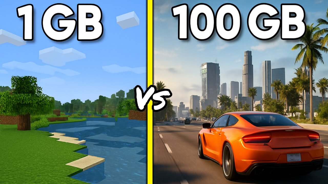 Playing 1gb game to 100gb game - YouTube