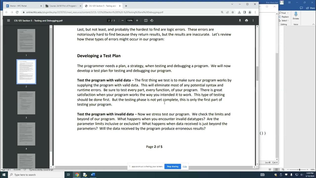 Cis125 Prog Logic Class 16 Section 5 Debugging Youtube