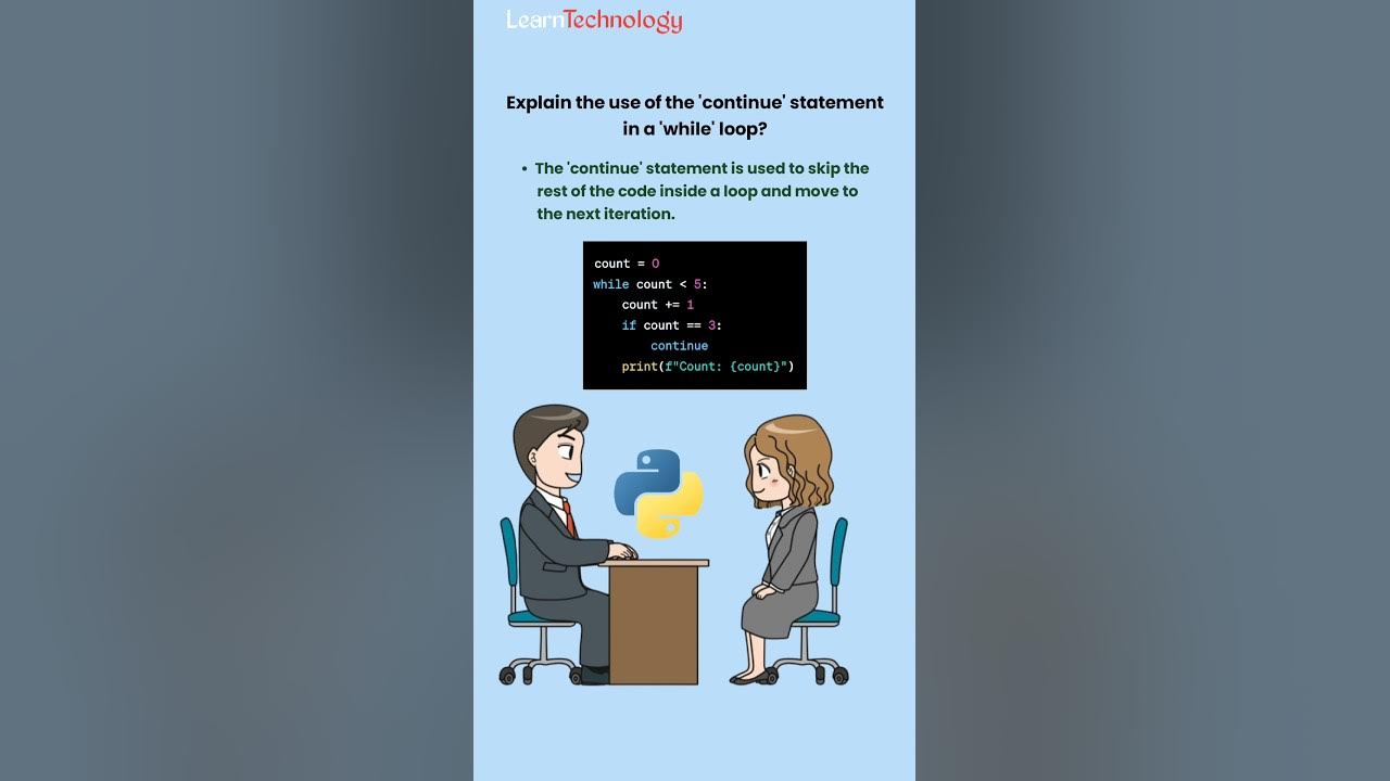 Continue Statement In Python While Loop Python Interview Question Python Interview