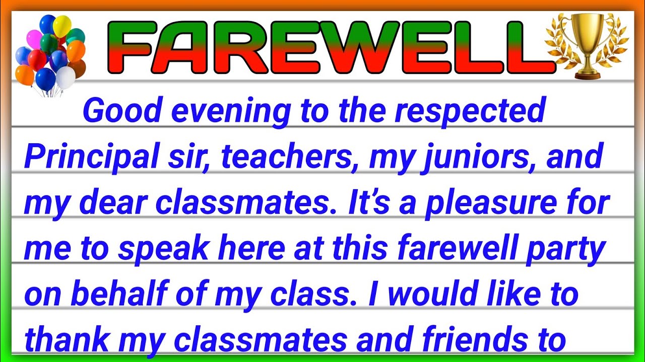 Farewell Day Speech in English | Farewell speech by class 10th / 12th ...