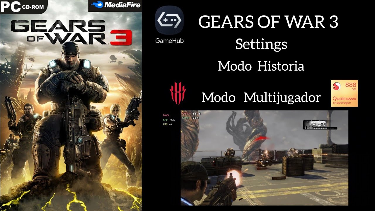 GameHub emulator v4.1.5 Gears of War 3 Test Gameplay Modo Historia modo ...