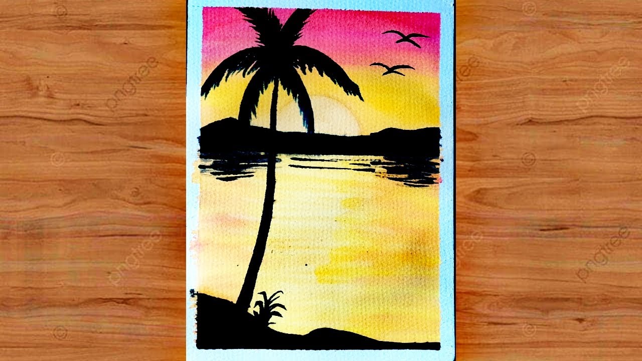 How to draw Sunrise with watercolor Sunrise scenery drawing - YouTube
