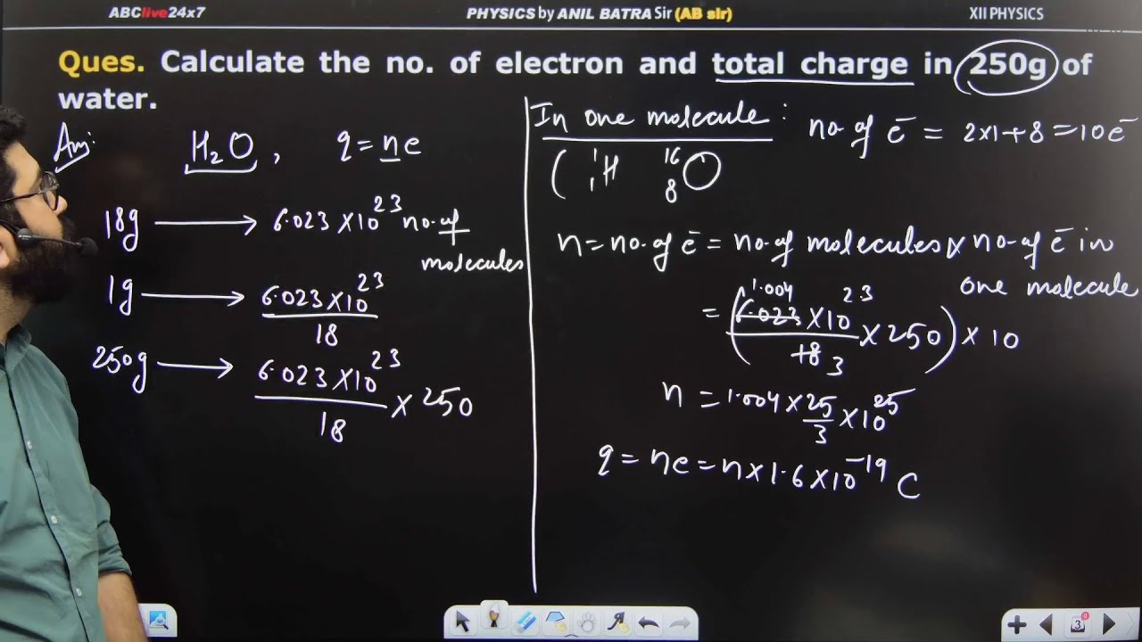 Calculate the no of electron and total charge in 250g of water - YouTube