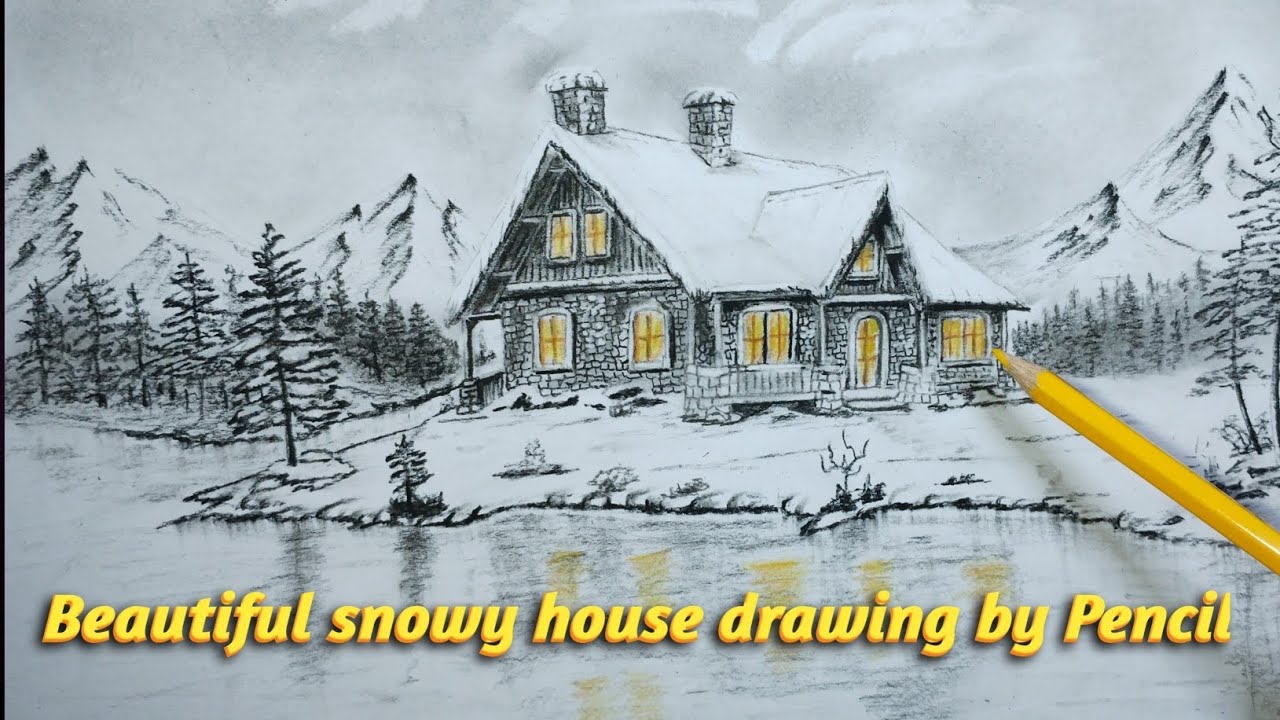Beautiful snowy house drawing by Pencil | Winter season Snowy house | # ...