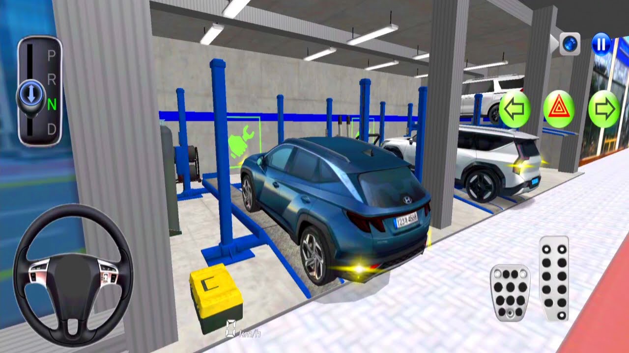 New Hyundai Tucson & Kia EV9 Electric SUV Car in Auto Repair Shop - 3D ...