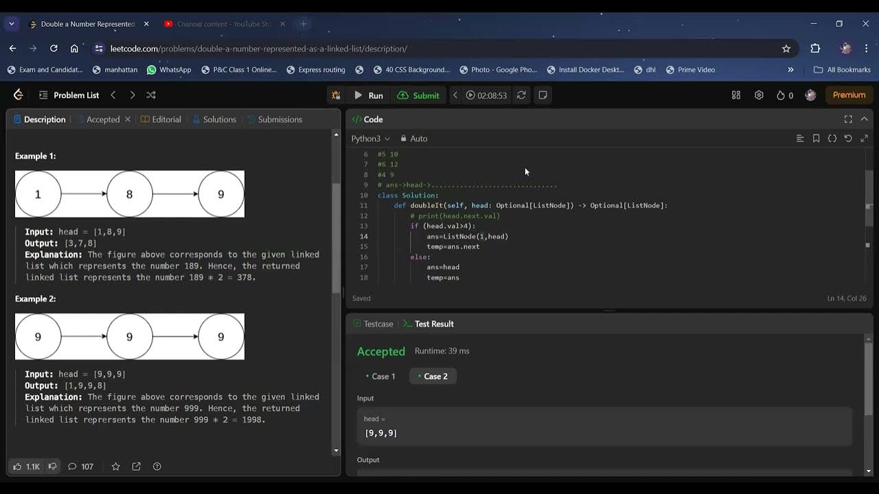 Double A Number Represented As A Linked List Leetcode Youtube