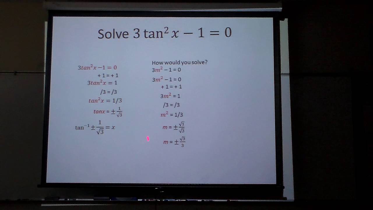 Solving Trig Eq 3 tan sq x 1 0 - YouTube