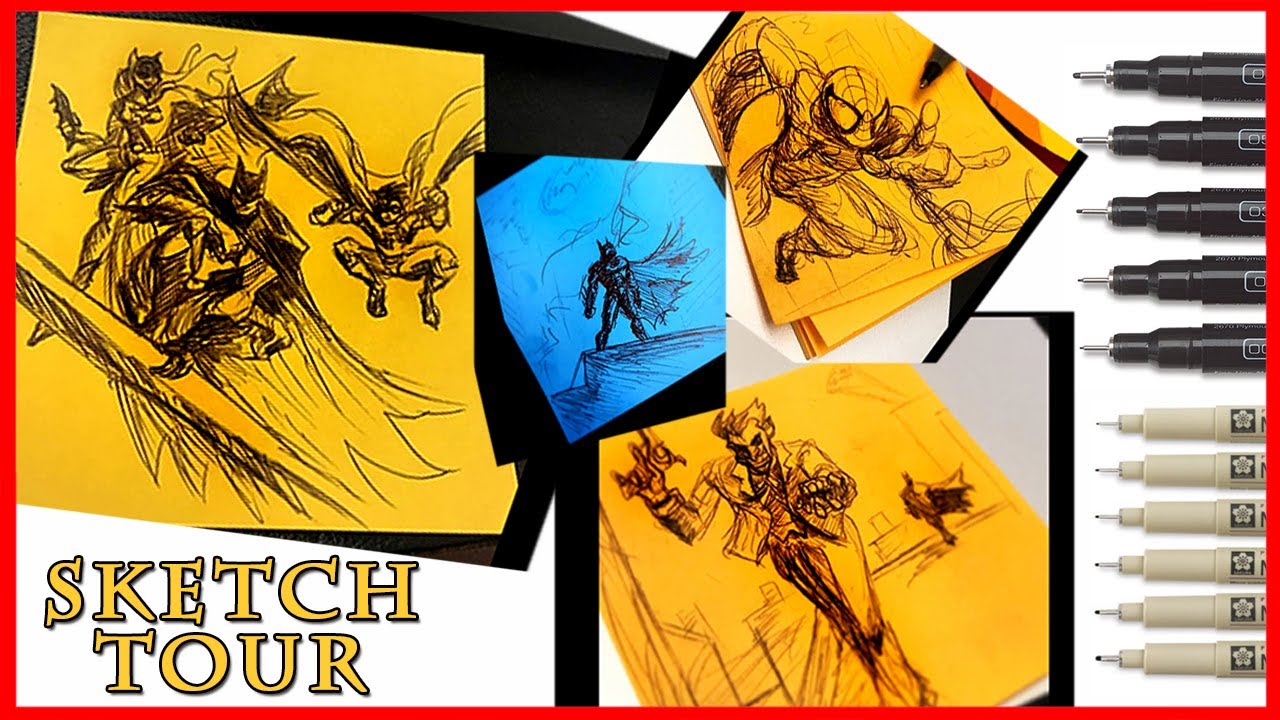 Post it Note Doodles | Sketchbook Tour 2019 | Sticky Note Art - YouTube