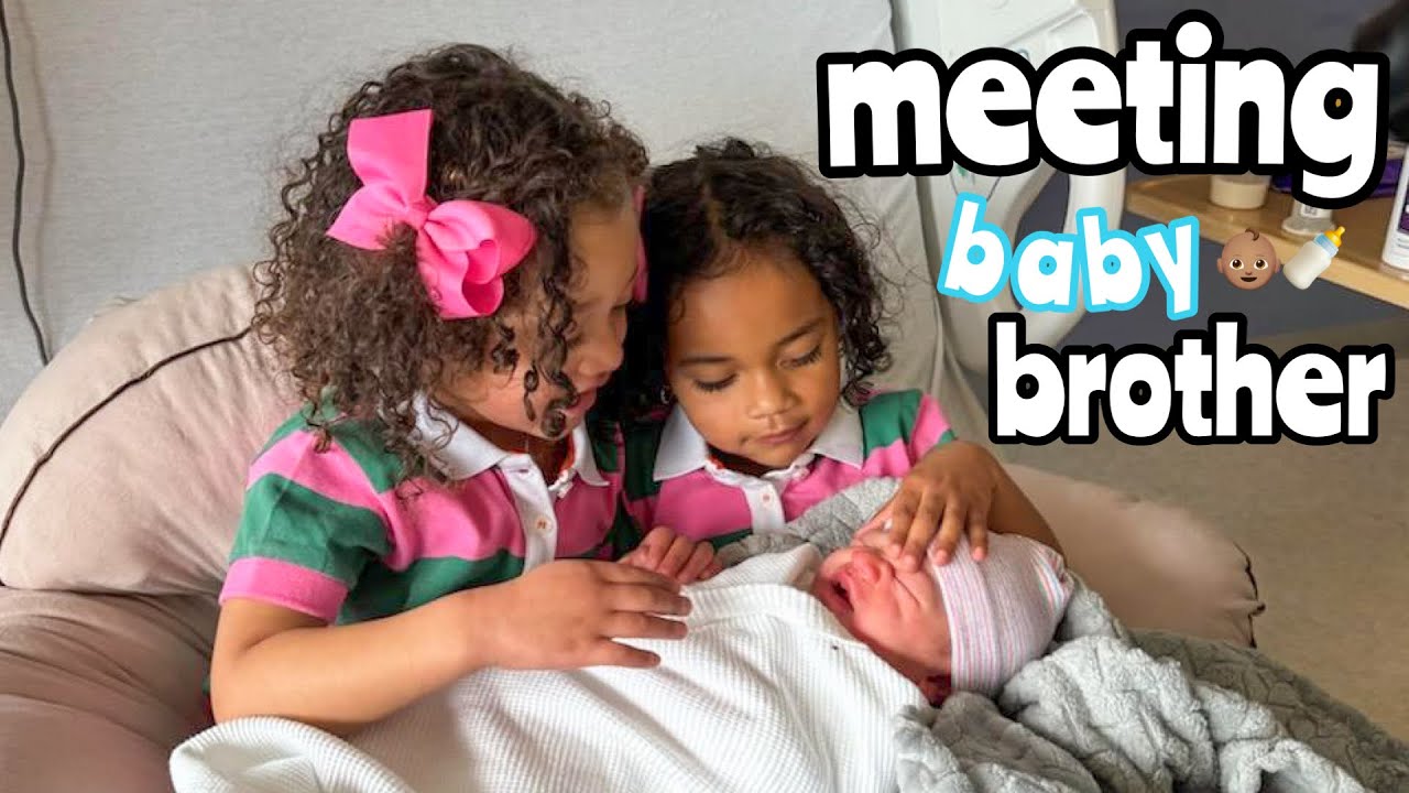 TWIN sisters reaction meeting NEWBORN baby brother for the first time ...