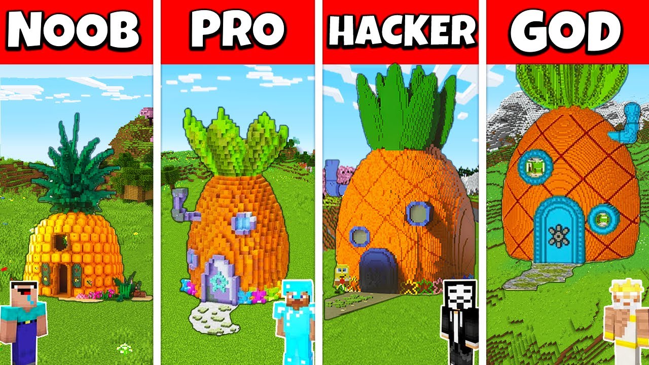 Minecraft Spongebob Pineapple House Build Challenge - Noob vs Pro vs ...
