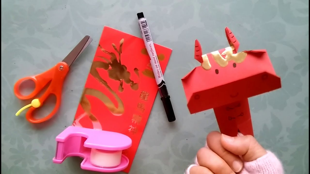 DIY RED COW FINGER PUPPET WITH RED POCKET🐮 Easy paper craft 紅封包牛牛手指偶。簡單 ...