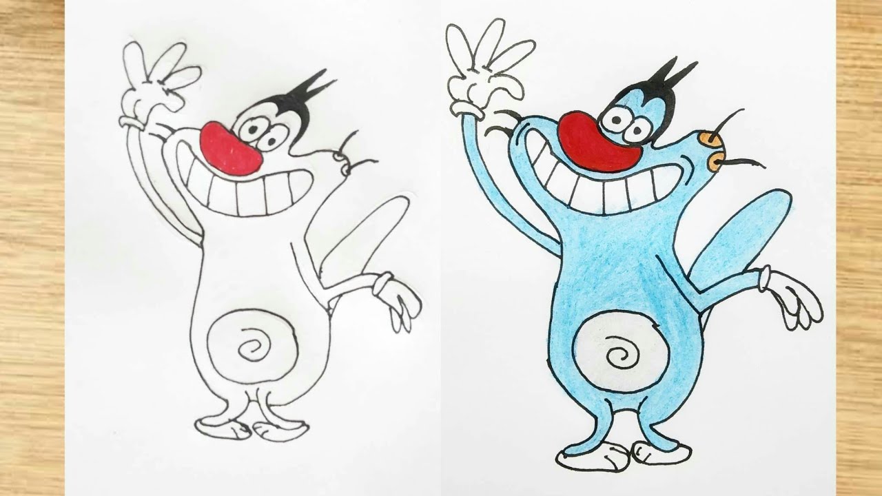 Oggy and Cockroaches Drawing. easy colour oggy drawing. Bizli Drawing ...