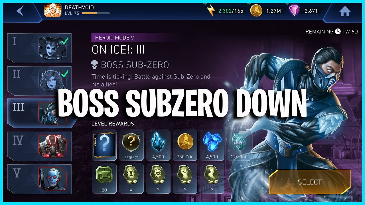 Injustice 2 Mobile | Subzero Down | Rewards On Ice Solo Raids | Heroic 5 Tier 3 - YouTube