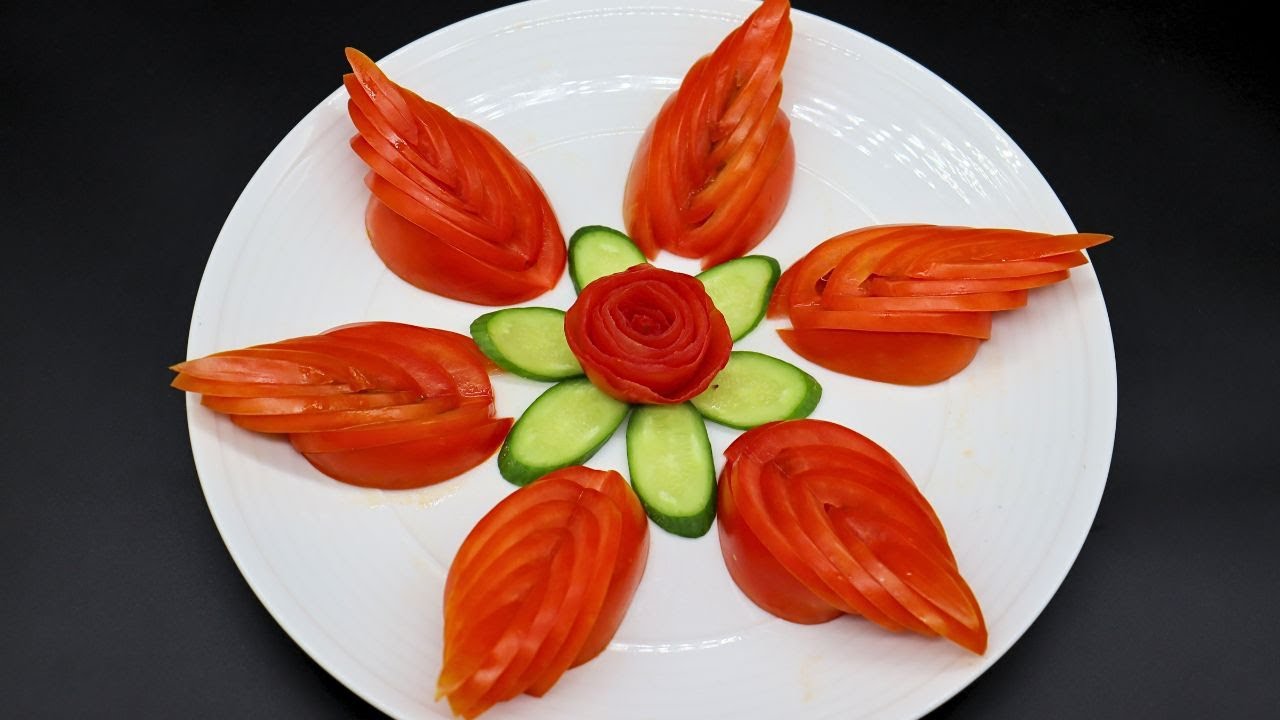 Simple and Easy Beautiful Tomato Carving Garnish Super Salad Decoration ...