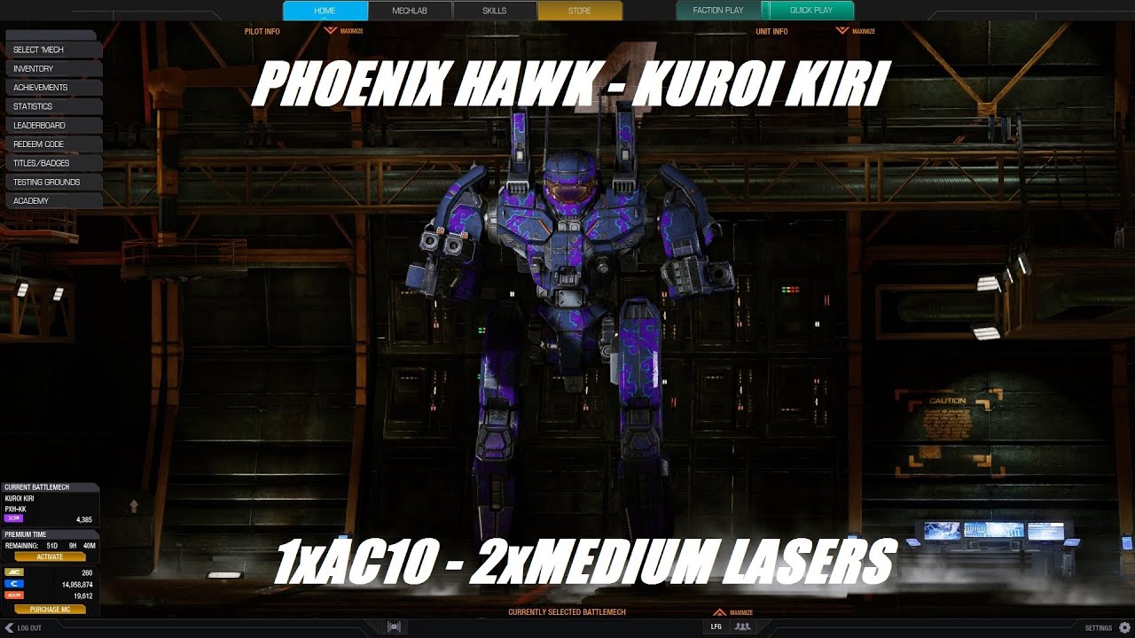 MWO - Phoenix Hawk "Kuroi Kiri #86 - Ballistic Phoenix Hawk - YouTube