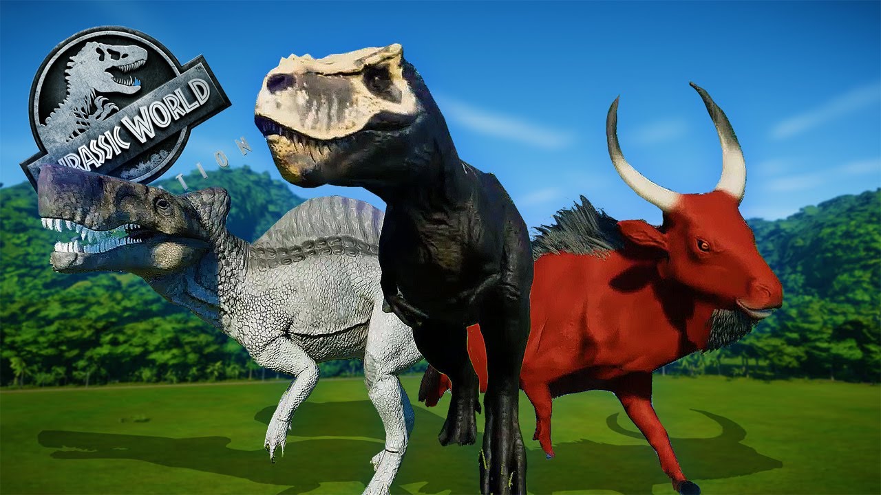 RED LEPTOBOS VS SKULL T REX VS SPINODON - JURASSIC DINOSAUR BATTLE ...