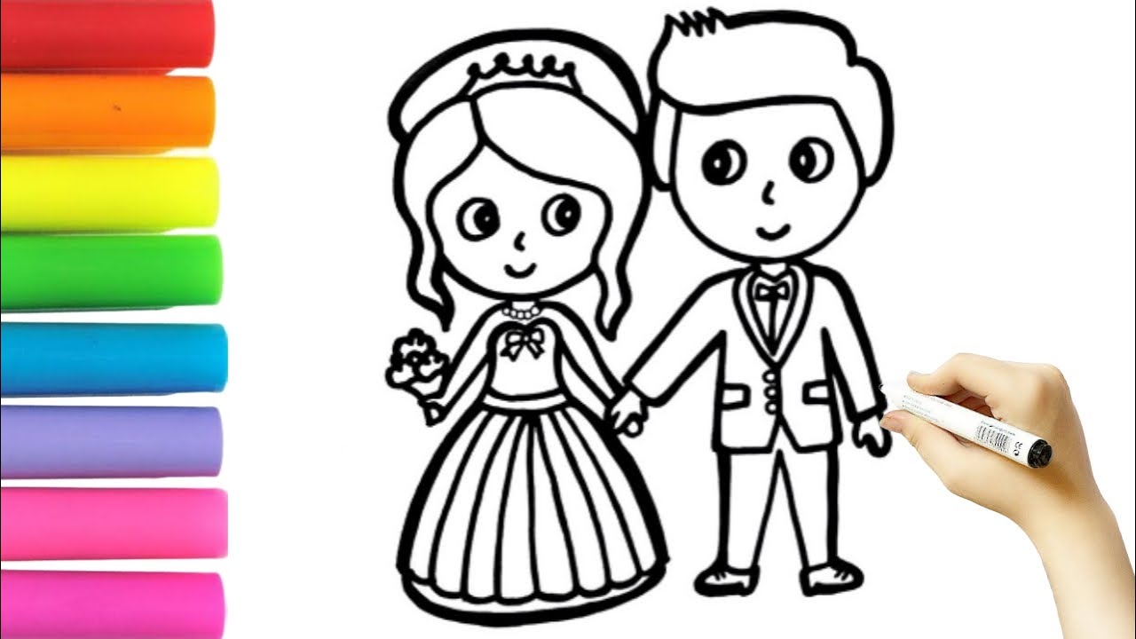 Bride and Groom Drawing, Coloring, painting for kids & Toddlers | Easy ...