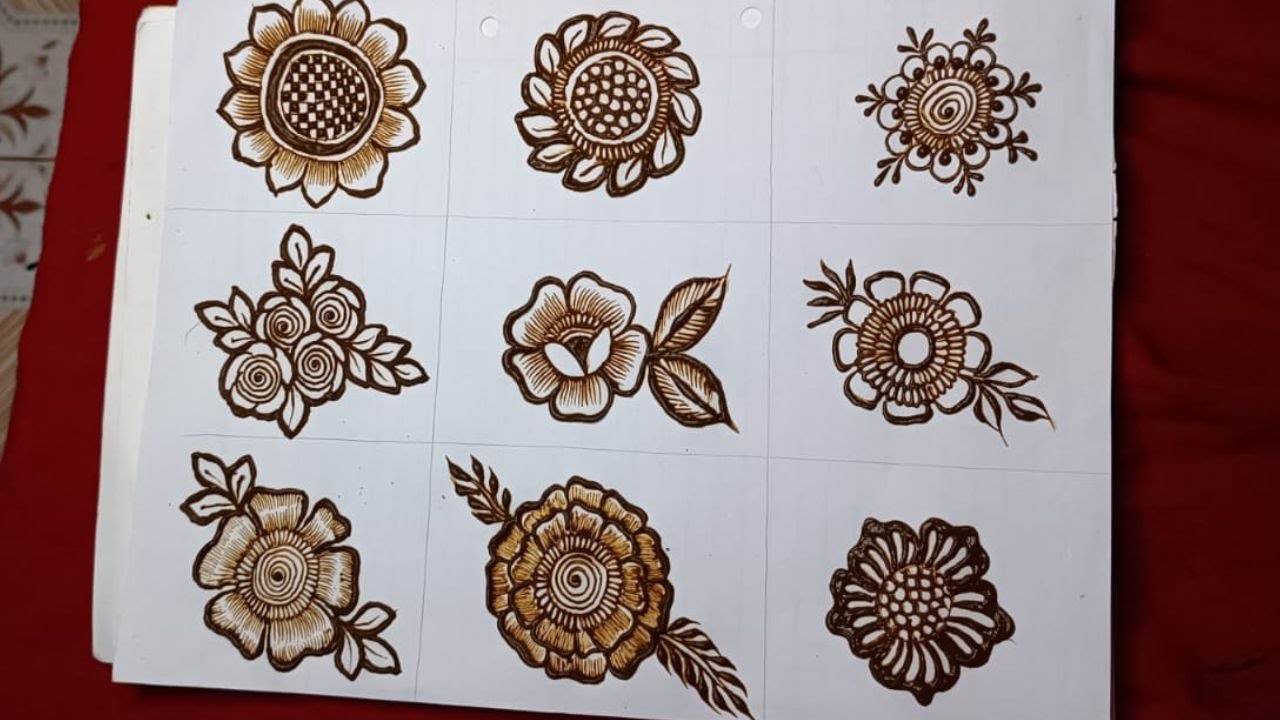 How to draw 9 different types of henna flowers | beautiful mehndi ...