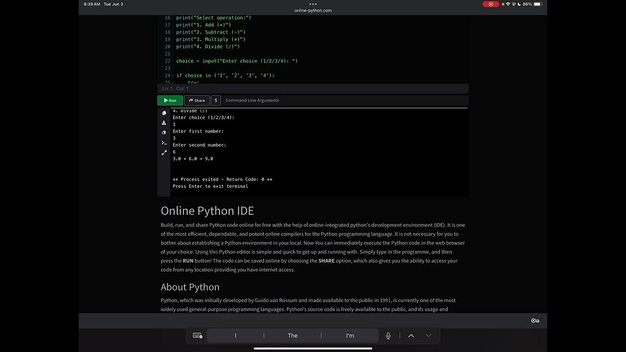 Intro to Python: One Minute Video: Make a Basic Calculator in Less than a Minute! - YouTube